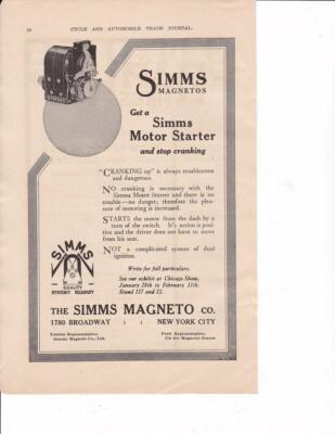 1911 Simms Magneto Co Car Auto Print-Ad/ Great Art/ 1780 Broadway NYC ...