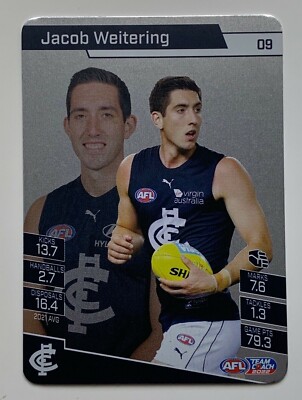 2022 AFL Teamcoach Silver Card 'Jacob Weitering' Carlton #09 | eBay ...
