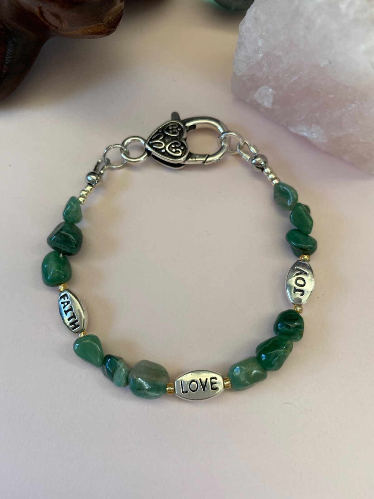 Jade Bracelet w/Charms for Her. LOVE, FAITH, JOY Charms. 7 inches. Gift ...