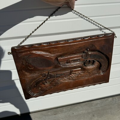 Vintage Solid Wood Carving Carved Muzzle Loaders Hand Gun Art Wall ...