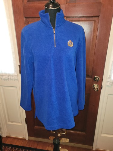 Ralph Lauren Womens Large Royal Blue Fleece Crown Crest 1/4 Zip Jacket ...