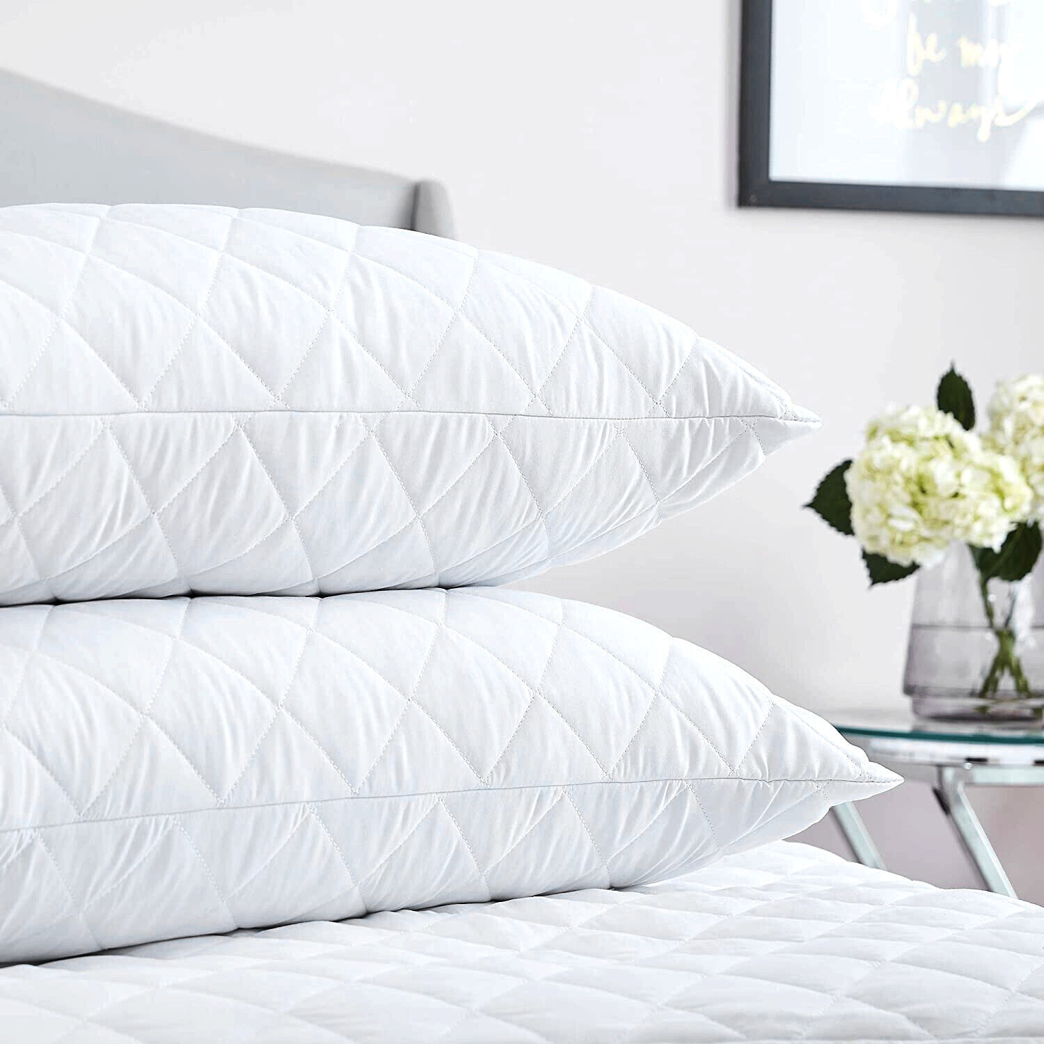Luxury Pillows Quilted Ultra Soft Jumbo Super Firm Deluxe Bounce Back ...