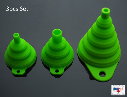 3pcs Set Green Foldable Funnel Silicone Rubber Collapsible Water Liquid ...