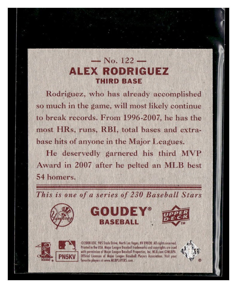 2008 Upper Deck Goudey #122 Alex Rodriguez Mini Red Backs | eBay