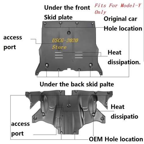 Front + Rear skid plates for Tesla Model Y + 2pcs Sound insulation ...