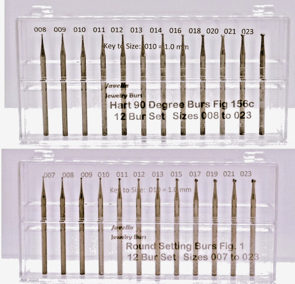 JEWELERS SETS (2); HART 90 DEG, ROUND. 12 BURS PER SET. JEWELRY MFGR ...