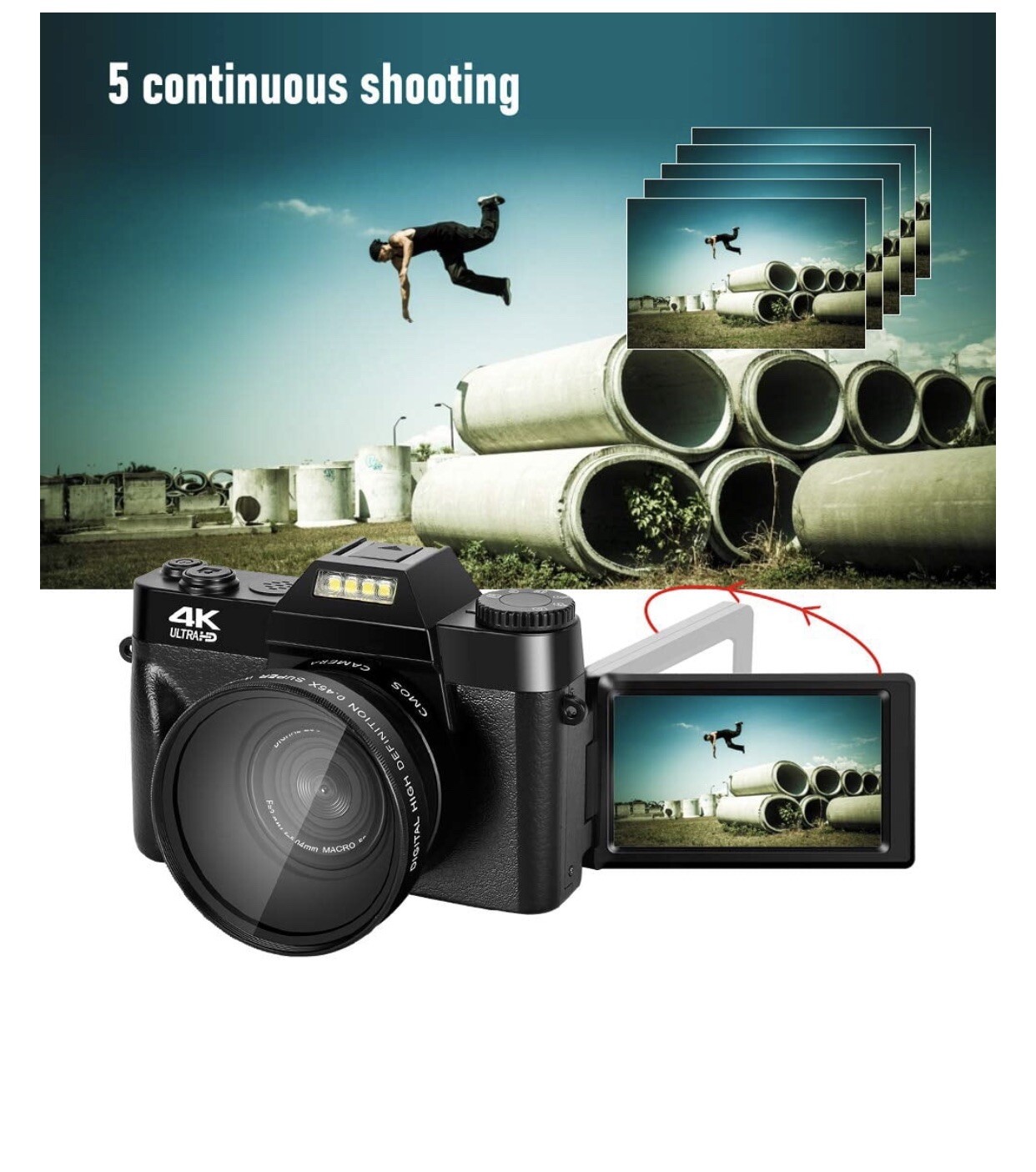 4K Digital Vlogging Camera for YouTube 4k Camcorder HD 1080P 48MP Video ...