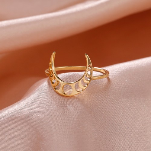 Women Moon Phase Ring Stainless Steel Crescent Moon Finger Rings ...