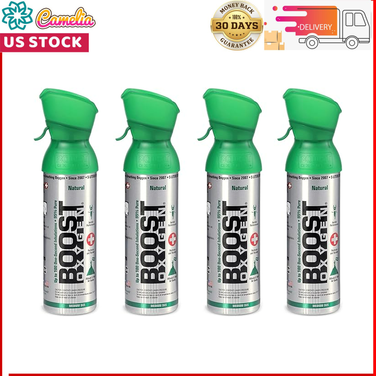 Boost Oxygen 5 Liter Canned Oxygen Bottle with Mouthpiece, Natural (4 ...