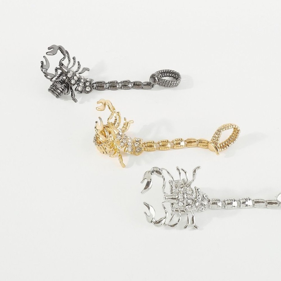 Black Scorpion Chain Ring Rhinestone Irregular Ring Vintage Gold Ring ...