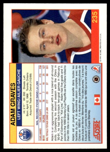 1991-92 Score Canadian Bilingual Adam Graves Edmonton Oilers #235 | eBay