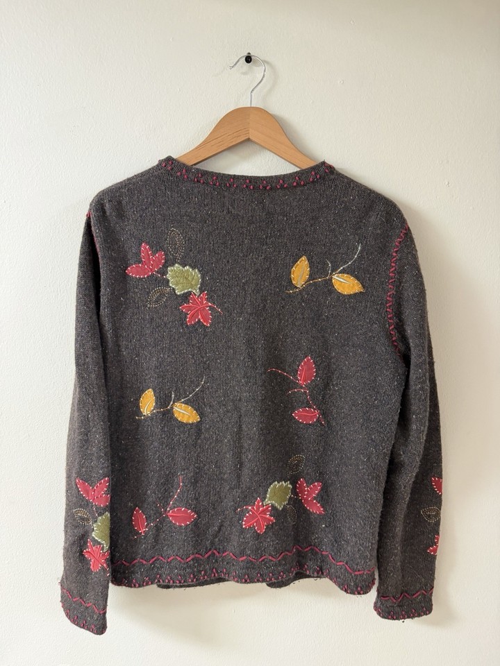 Vintage Maple Leaf Cardigan Sweater Mocha Women’s Large Button Down ...