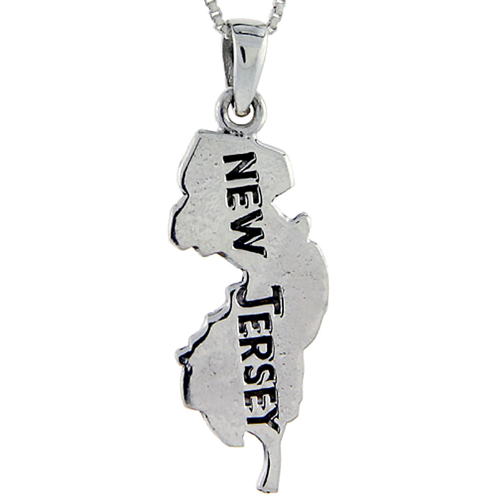 Sterling Silver New Jersey State Map Pendant / Charm, Italian Box Chain ...