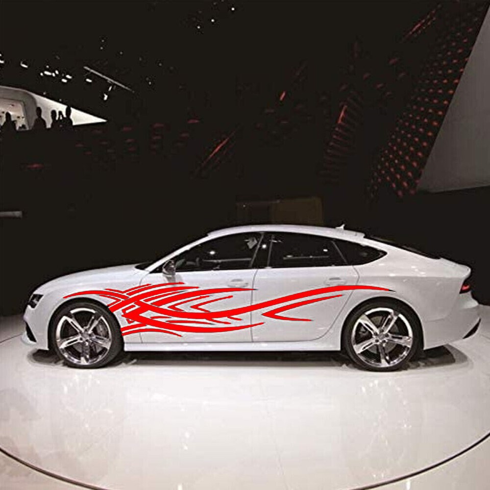 2x 7.8Ft Red Streamline Graphics Decal Stickers Car Body Side Skirt ...