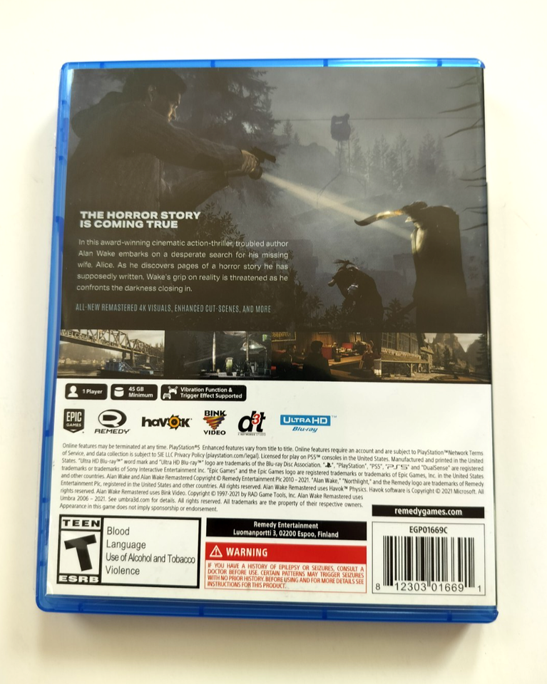Alan Wake Remastered PlayStation 5 (PS5) Box & Code Insert ONLY - NO ...