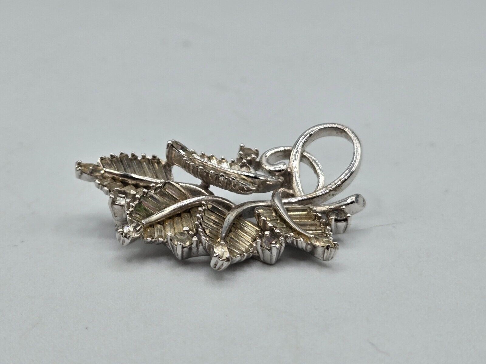 Vtg Pennino Necklace Earring Brooch Set Clear Baguette Crystal Leaves ...