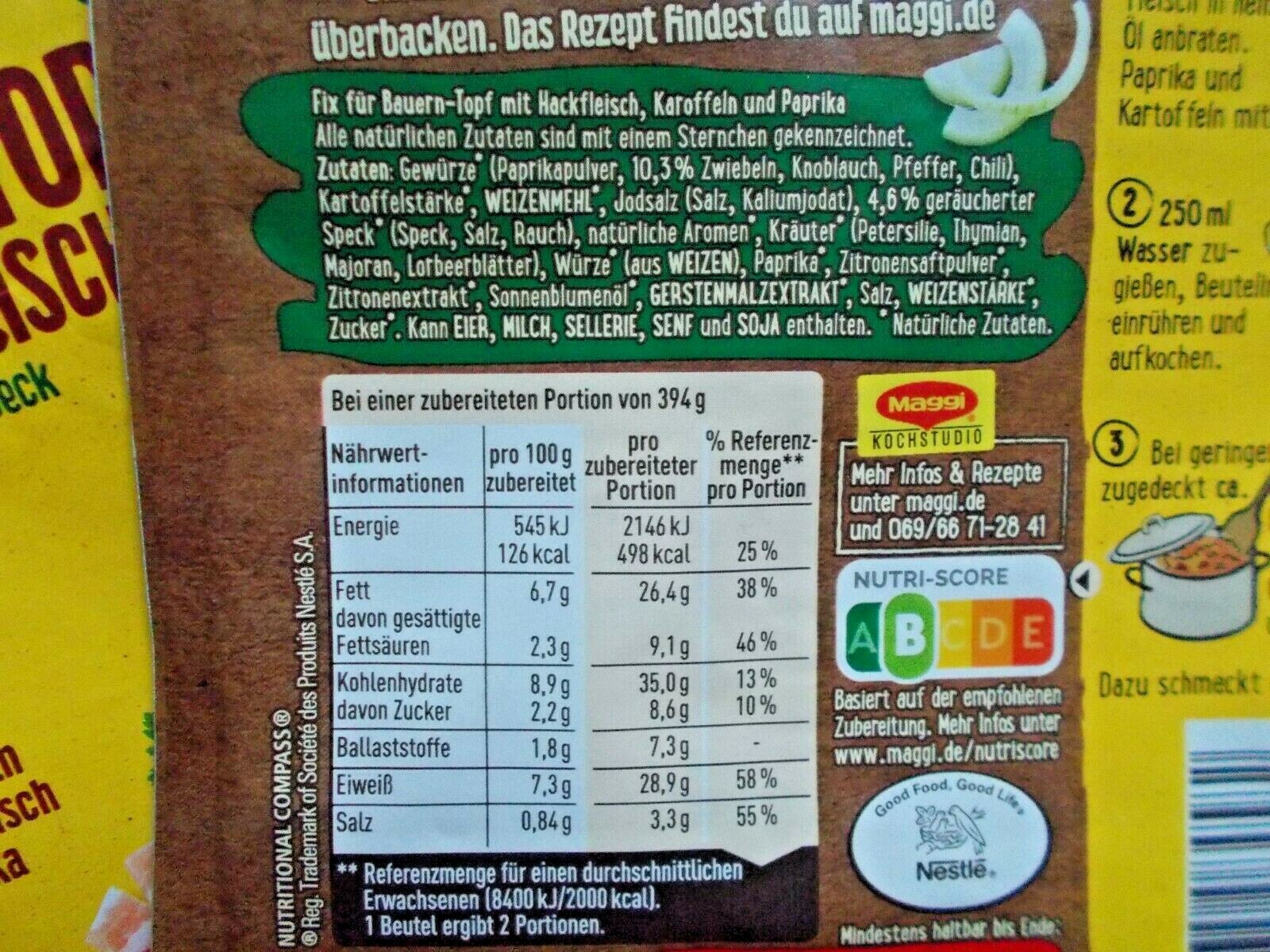 Maggi Fix "Bauerntopf mit Hackfleisch" (33,33/kg) 5 x 39g - Top Preis ...