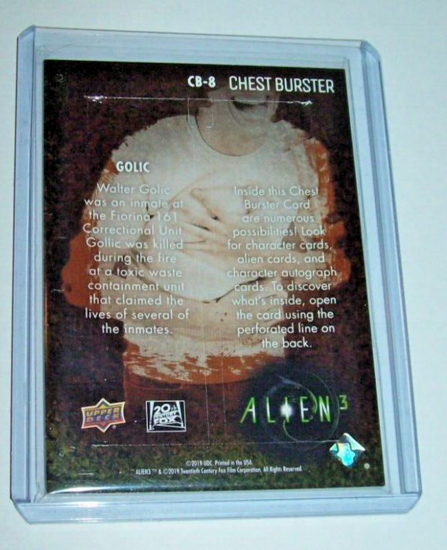 2019 Upper Deck Alien 3 Golic Chest Burster Unripped Card | eBay
