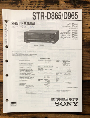 Sony STR-D865 STR-D965 Receiver Service Manual *Original* | eBay