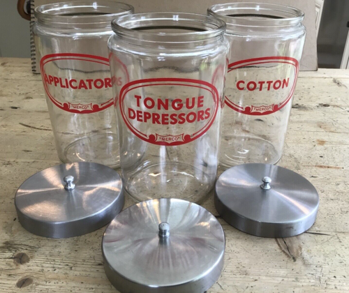 3 Glass “MERCO” Apothecary Jars VINTAGE containers Doctor Medical ...