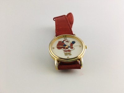 Santa Claus Watch Christmas Genuine Leather Red Band Gold Tone Case | eBay