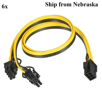 6x PCIe Cable 6 Pin to Dual 8 Pin (6+2) Male PCI Express Power Cable ...