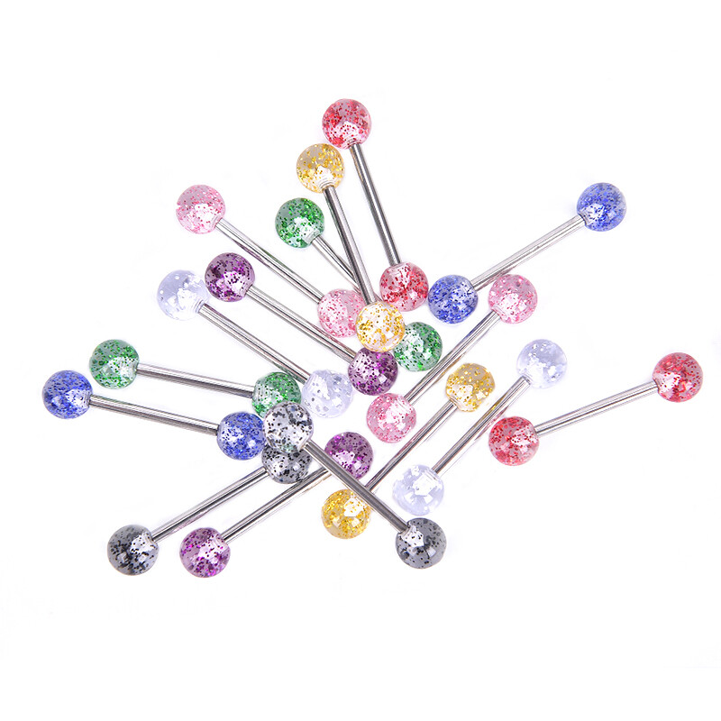 8PCS/Set Colorful Glitters Tongue Rings Barbell Ball Body Piercing ...