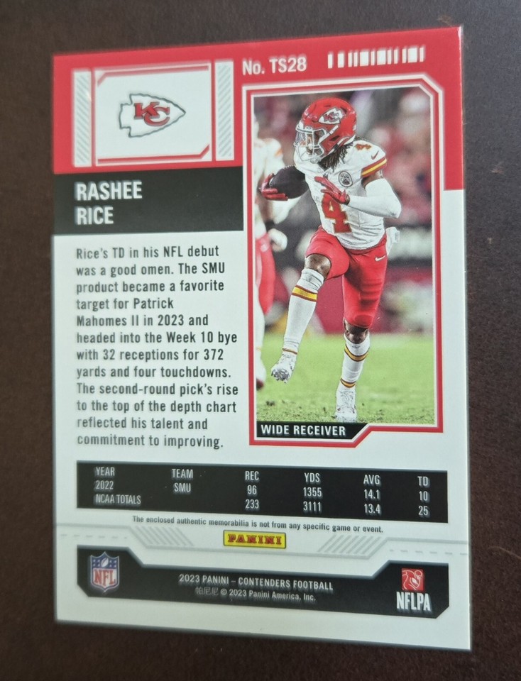 2023 Contenders Football Rashee Rice Rookie Ticket Patch RC #TS28 ...