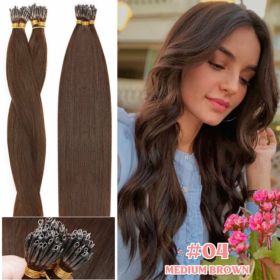 1G Nano Ring Beads Russian 100% Remy Human Hair Extensions Micro Loop ...