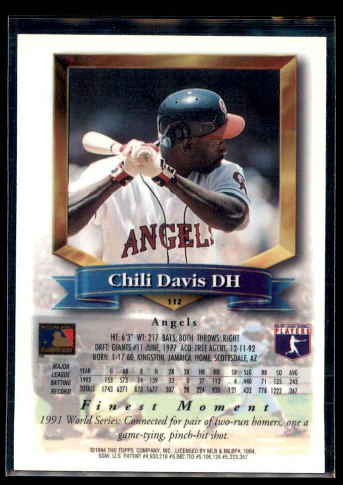 1994 Finest Chili Davis California Angels #112 | eBay