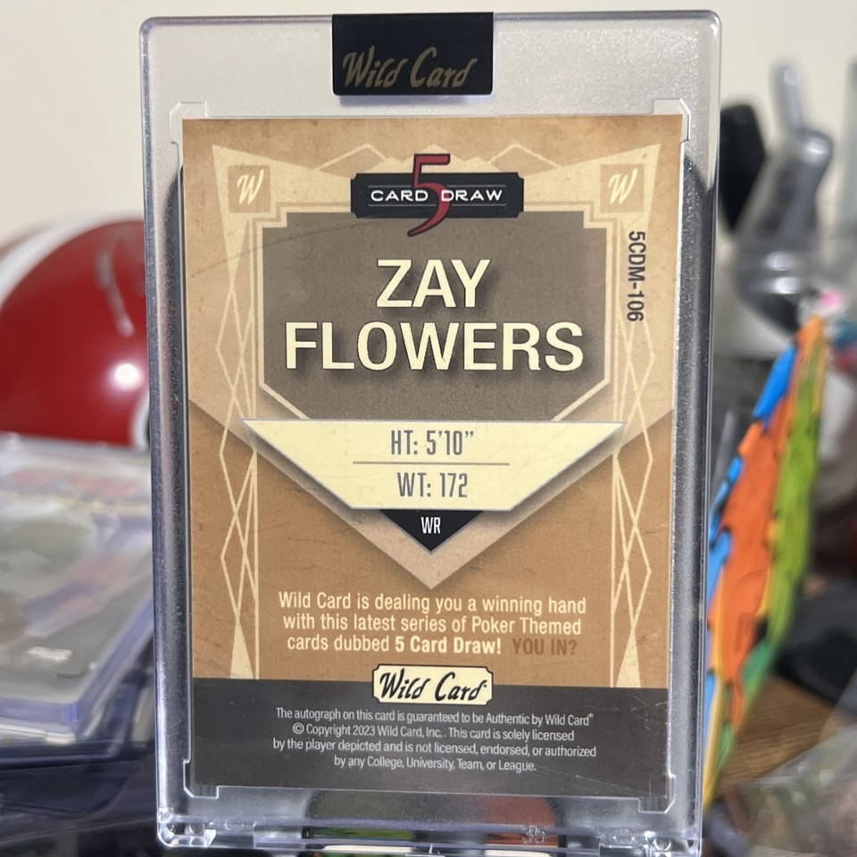 2023 Zay Flowers WildCard 5-Card Draw Holo Red Auto 5CDM-106 2/2 Ravens ...