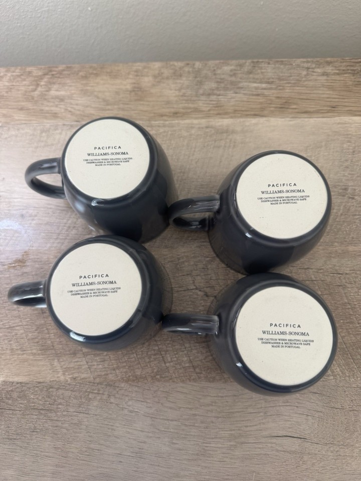 Williams Sonoma Pacifica Gray Coffee Mugs Set Of 4 Cups EUC | eBay