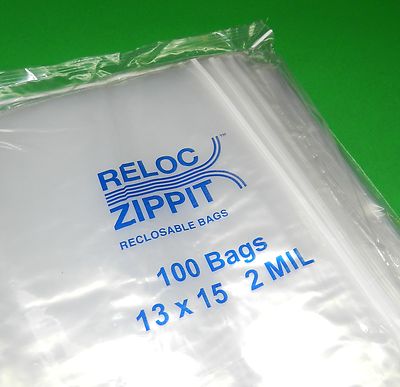 Large Reloc Zippit 13 x 15" Clear Reclosable Bags Top Lock 2mil Jumbo ...