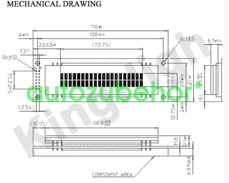 VFD display 20*2 dot matrix KH202SD58R1-M general 20T202DA1J M202SD16 ...
