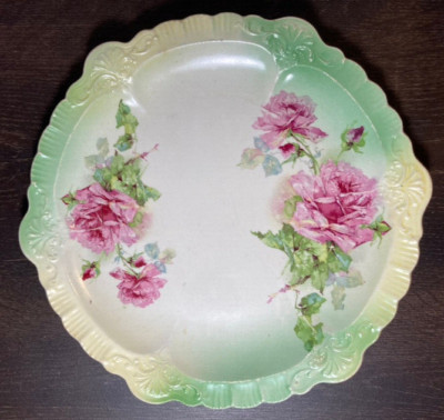 Antique 10.5" Serving Plate 1830 FLEUR DE LIS ABOVE "SEVRES" Mark Pink ...