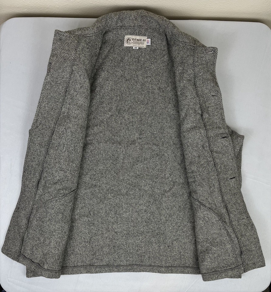 Bemidji Woolen Mills 100% Wool Button Up Jacket Made In USA Grey Men’s ...