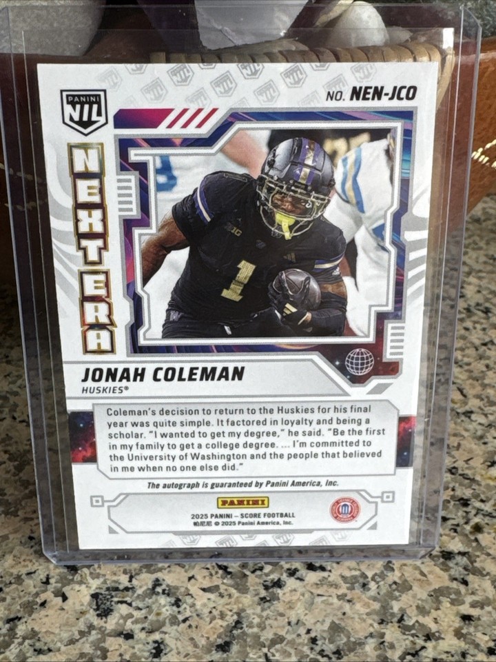 Jonah Coleman Next Era NIL Auto Autograph 2025 Score Football ...