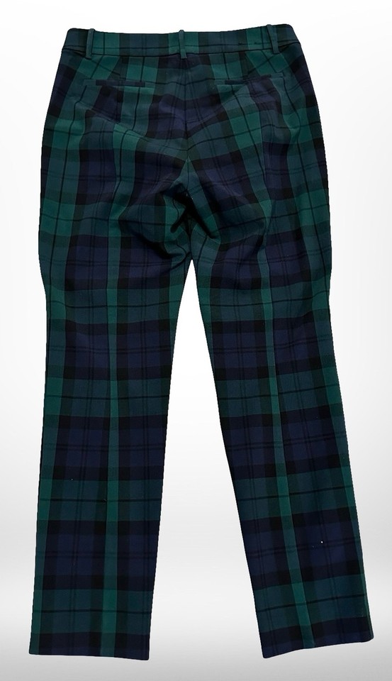 J Crew Ruby Full-Length Pants Womens 10 Green Navy Plaid Stretch Tartan ...