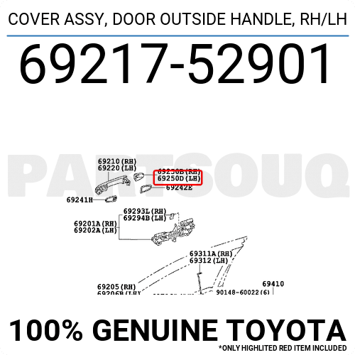 6921752901 Genuine Toyota COVER ASSY, DOOR OUTSIDE HANDLE, RH/LH 69217 ...