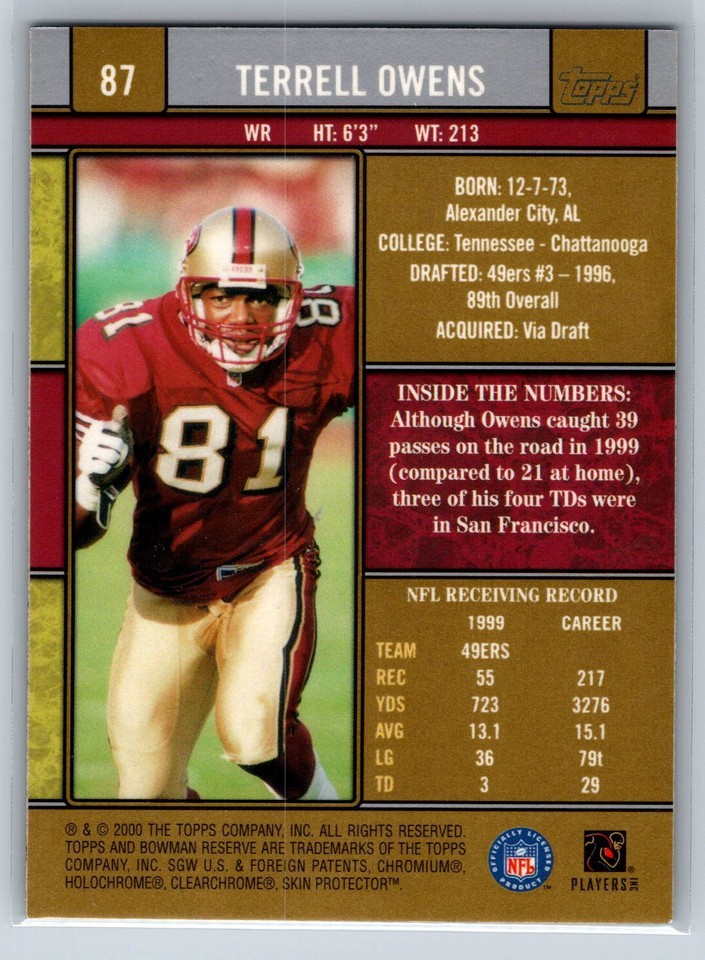 2000 Bowman Reserve Terrell Owens San Francisco 49ers #87 | eBay