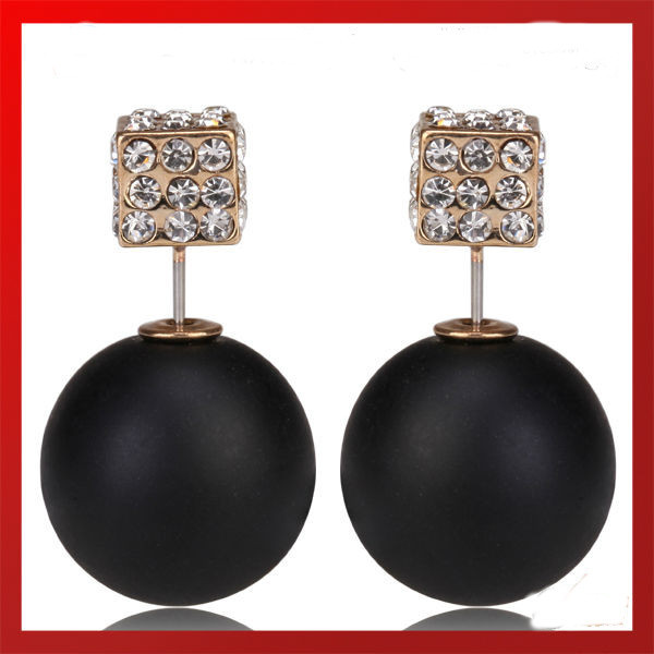 Doppel zwei Perlen Ohrringe Shamballa Strass Kristall Gold Silber ...