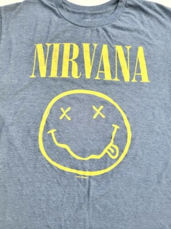 Nirvana band T-SHIRT size Large Regular Short Sleeve in Blue Smiley ...