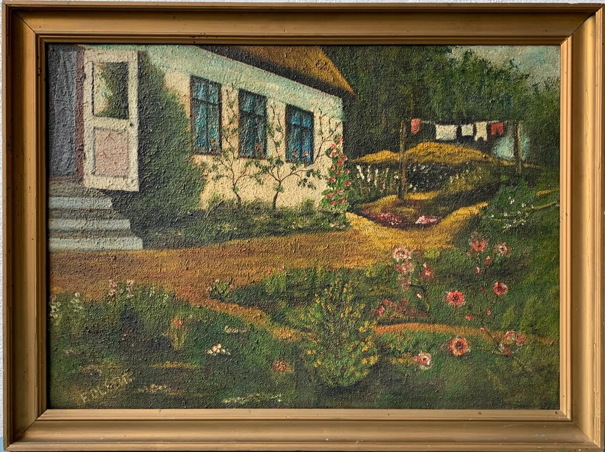 Oil Painting Old Buildings Stores