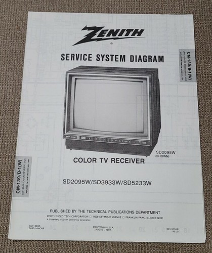 Zenith Service System Diagram Color TV Receiver SD2095W/SD3933W/SD5233W ...