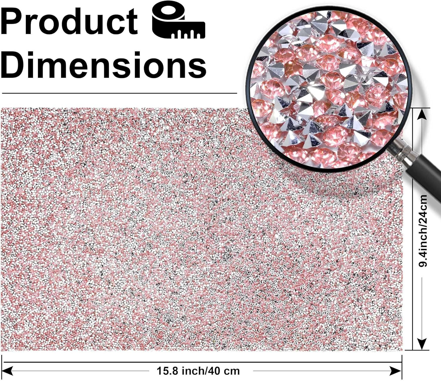 9.4" x 15.8" Silver Pink Crystal Gem Rhinestone Hotfix Resin Sticker ...