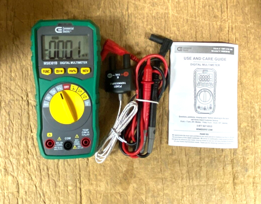 Commercial Electric MS8301B Digital Multimeter Auto Ranging LCD