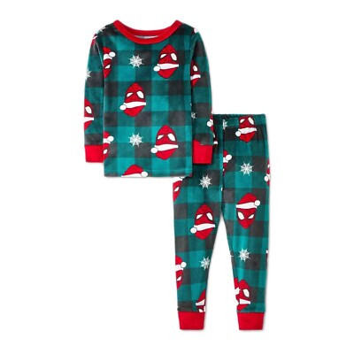 Spider-man Toddler Boy's Green Plaid Christmas Holiday Soft Pajama Set ...