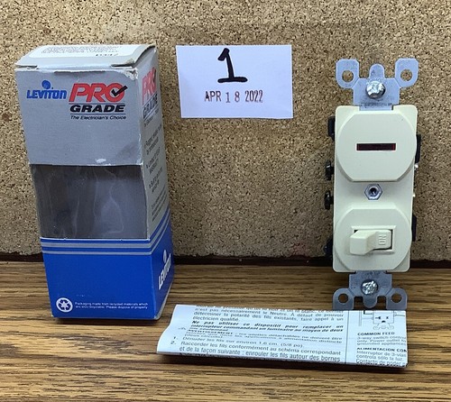 NOB Leviton Ivory Commercial Toggle Wall Switch 15A 120V Pilot Light ...