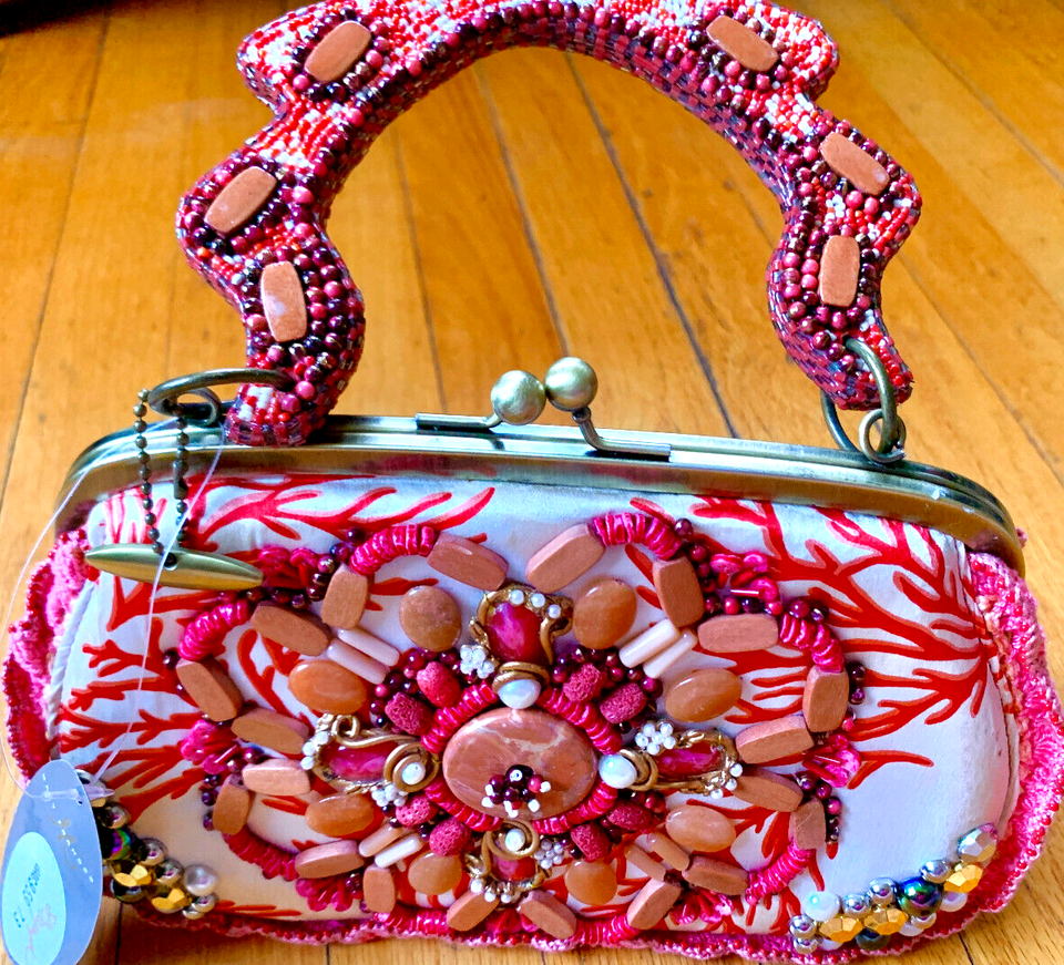 NOS Mary Frances Sea Nymph Beaded Top Handle Coral Pink Sea Barbie ...