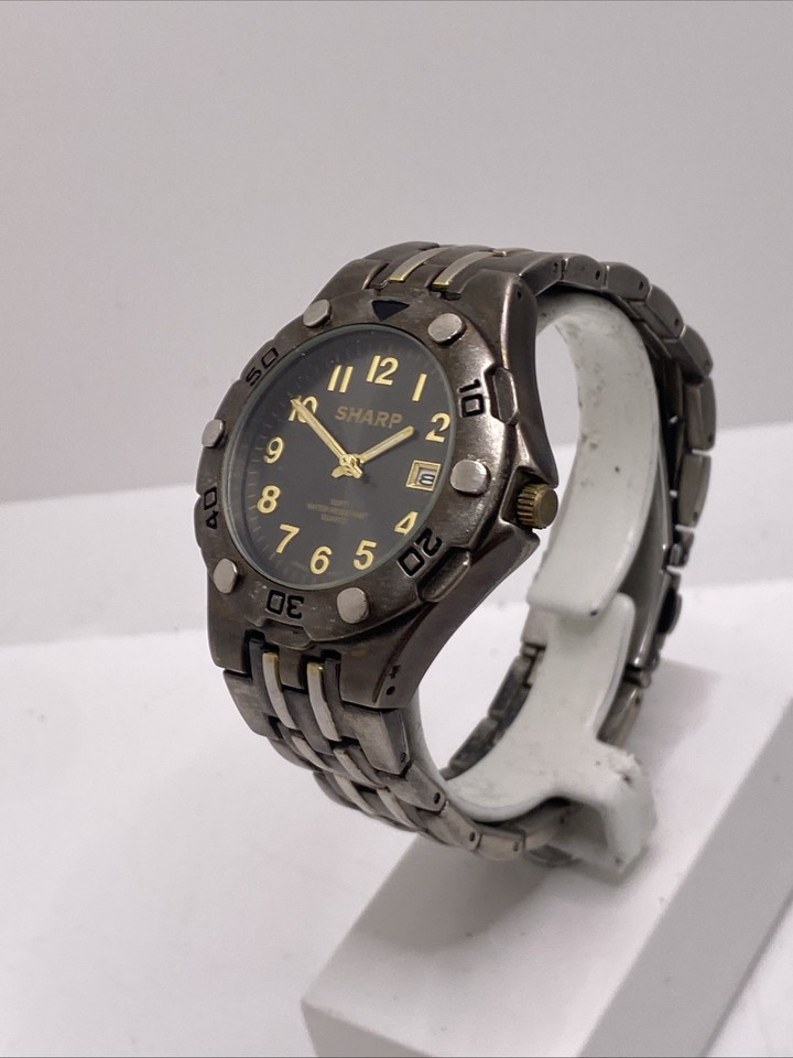 Sharp Mens Dark Silver Fashion Quartz Watch New Battery | eBay UK